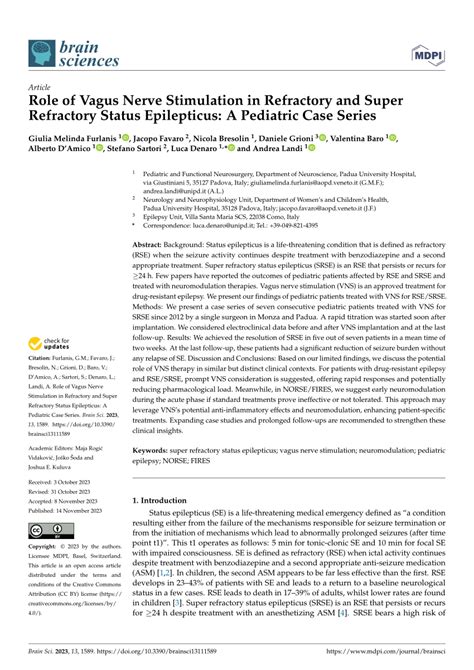 Pdf Role Of Vagus Nerve Stimulation In Refractory And Super Refractory Status Epilepticus A