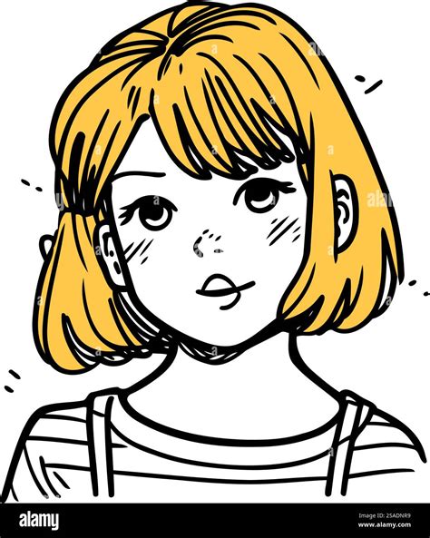 Cartoon Womans Face With Short Hair Vector Illustration Of A Girls