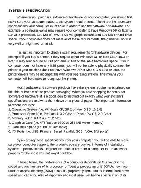 Systems Specification Pdf Central Processing Unit Computer Architecture