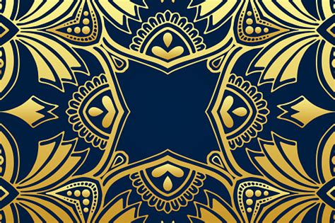 진한 파란색 배경 민족 빈티지 커버 디자인 기하학적 장식 황금 패턴 텍스트를위한 장소 보호 스타일 동양 아시아 인도 멕시코의 추상적 인 부족 장식품 0명에 대한 스톡 벡터