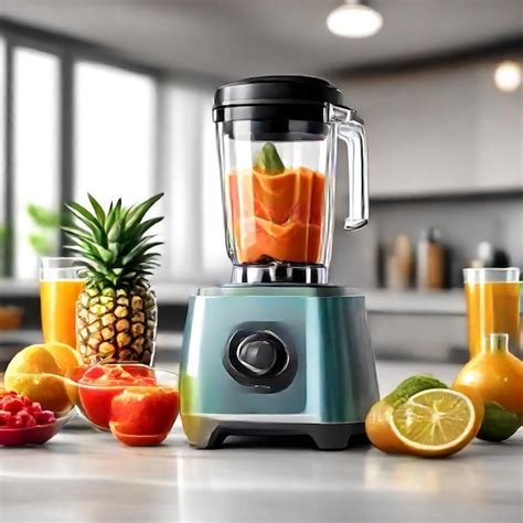 Premium Photo A Blender With A Pineapple And Orange Juice Next To