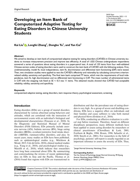 Pdf Developing An Item Bank Of Computerized Adaptive Testing For Eating Disorders In Chinese