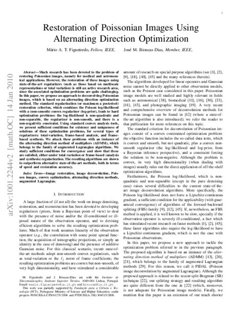 Pdf Restoration Of Poissonian Images Using Alternating Direction Optimization