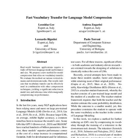 Fast Vocabulary Transfer For Language Model Compression Acl Anthology