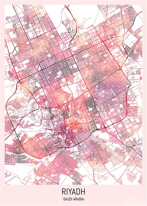 Riyadh City Downtown Street Map By Point Art Wall Art