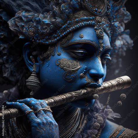 Lord Krishna With His Flute Realistic Detailed Had 4k Ai
