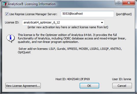 License Information Dialog Analytica Docs