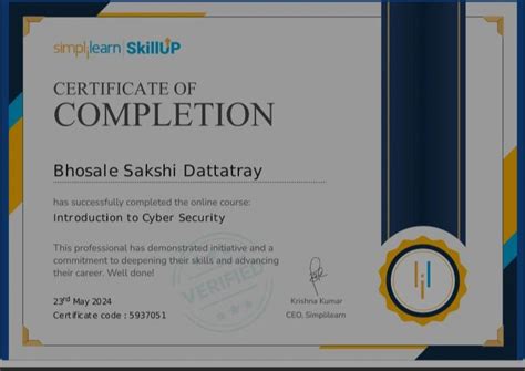 Sakshi Bhosale On Linkedin Certificate Of Completion Introduction To Cyber Security