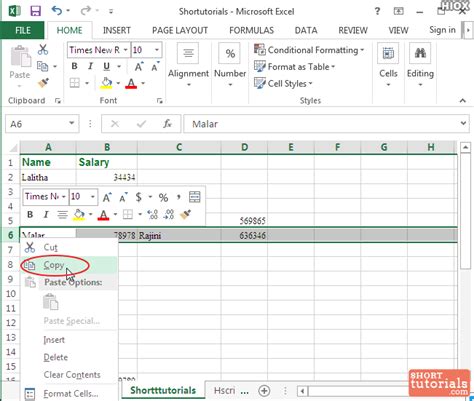 copy paste row data ms excel 2013