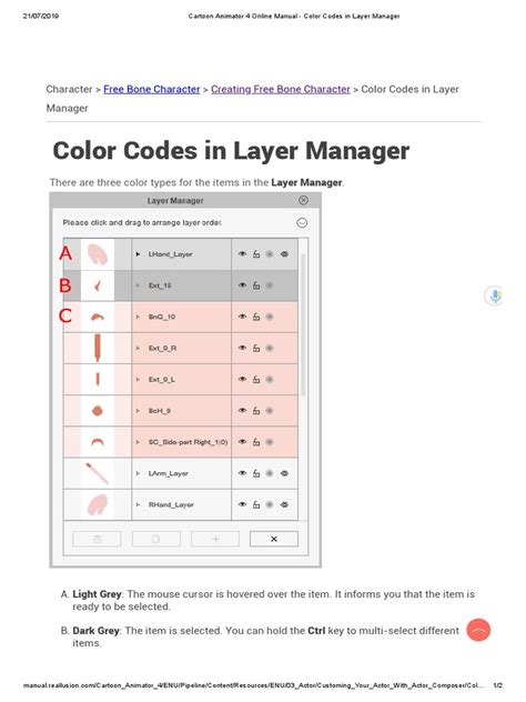 Cartoon Animator 4 Online Manual Color Codes In Layer Manager Pdf