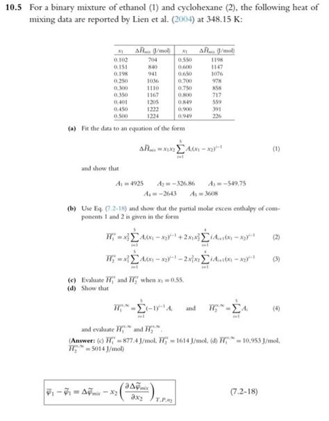 solved 0 5 for a binary mixture of ethanol 1 and