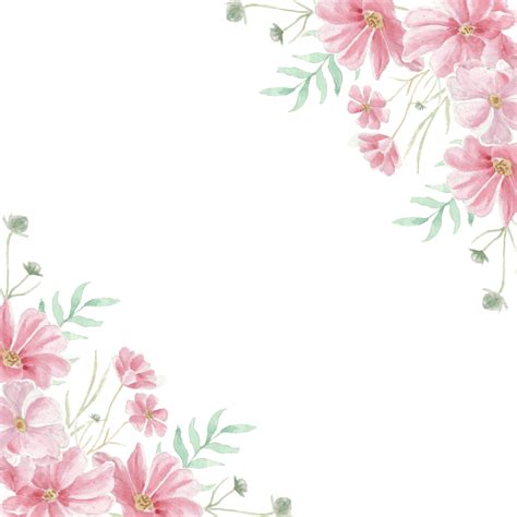 핑크 로맨틱 코스모스 수채화 꽃 테두리 웨딩 장식 꽃들 Png 일러스트 및 Psd 이미지 무료 다운로드 Pngtree