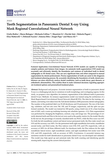 Pdf Teeth Segmentation In Panoramic Dental X Ray Using Mask Regional