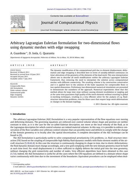 pdf arbitrary lagrangian eulerian formulation for two dimensional