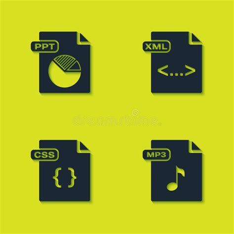 Set Ppt File Document Mp3 Css And Xml Icon Vector Stock Vector