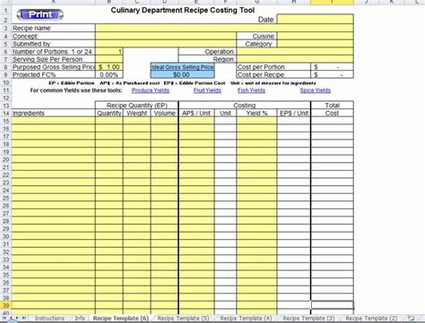 Recipe Template Excel Peterainsworth