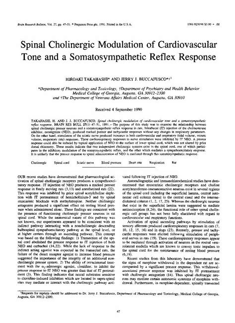 Pdf Spinal Cholinergic Modulation Of Cardiovascular Tone And A