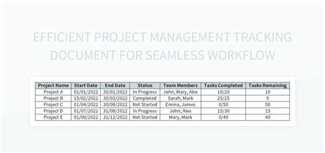 Efficient Project Management Tracking Document For Seamless Workflow