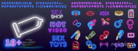 Sex Toys Neon Icons Vector Illustration Of Adult Shop Promotion Posters For The Wall • Posters