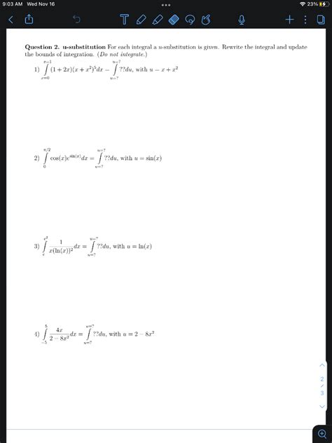 Solved Question 2 U Substitution For Each Integral A