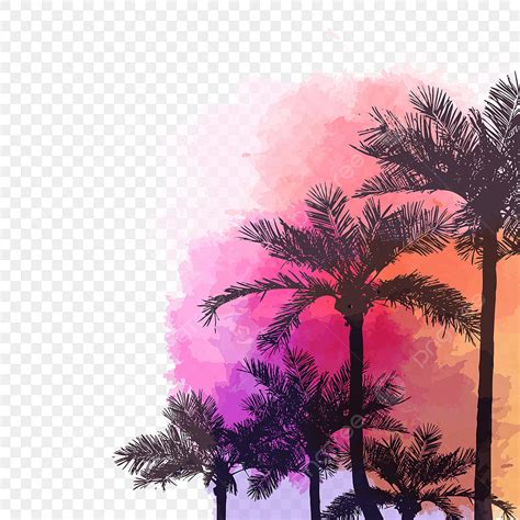 수채화 일러스트 잉크 코코넛 야자수 여름 종려 나무 잎 경계 코코넛 나무 수채화 Png 일러스트 및 Psd 이미지 무료 다운로드 Pngtree