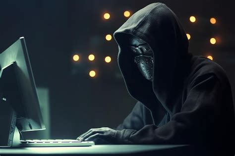 Premium Photo Hacker In A Hoodie Sitting At His Computer