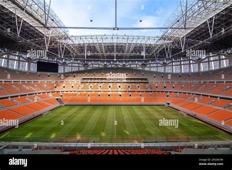 Empty Football Soccer Stadium Day Time Arena With Empty Chair