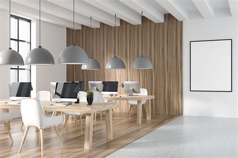 가벼운 사무실 인테리어 의자 및 책상에 Pc 컴퓨터와 창문 모형 포스터 0명에 대한 스톡 사진 및 기타 이미지 0명 3차원 형태 가구 Istock