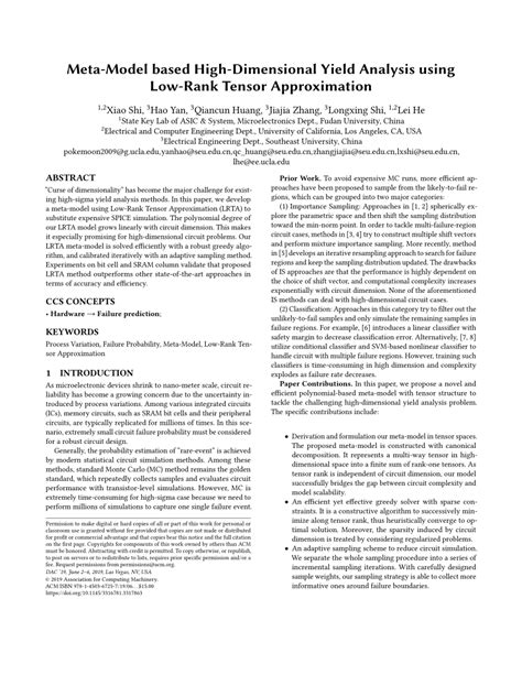 Pdf Meta Model Based High Dimensional Yield Analysis Using Low Rank