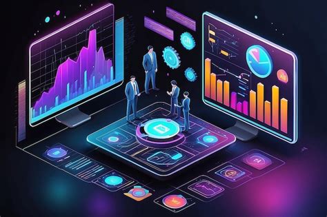 Isometric Teamwork In Data Analytics Ai Dashboard With Statistics Charts On Virtual Screen