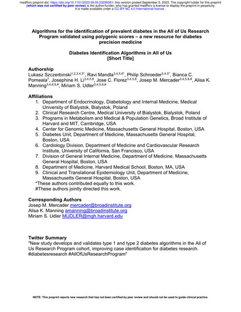 Pdf Algorithms For The Identification Of Prevalent Diabetes In The