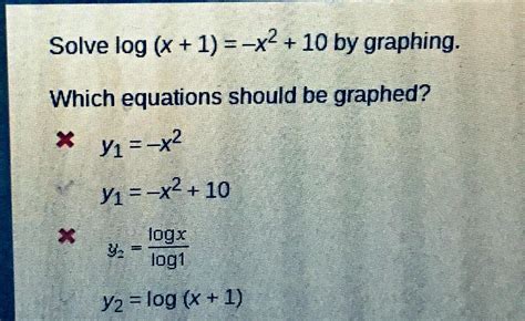 Solve Log X 1 X 2 10 By Graphing Which Equations Should Be Graphed Y1 X 2 Y1 X 2 10