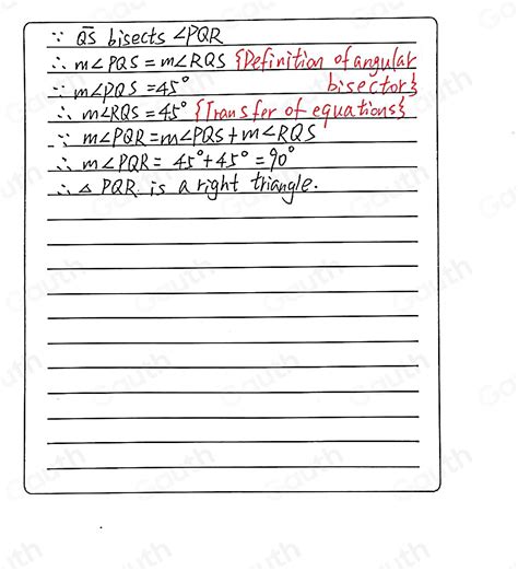 Solved Write A Paragraph Proof For The Following Conjecture Given Bisects 12 Qr M∠ Pqs 45