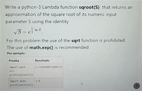 Solved Escriba una función Lambda de Python sqroot S Chegg