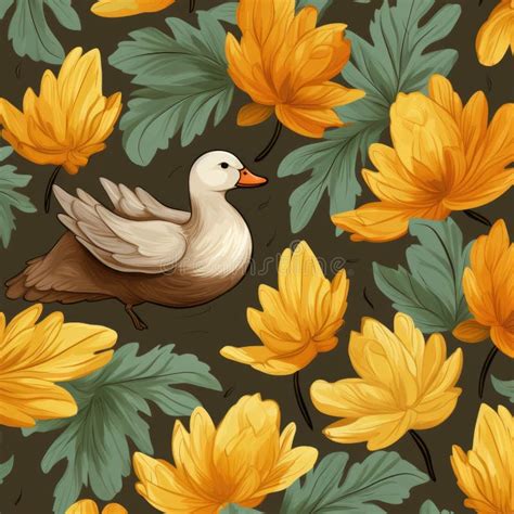 Duck Background With Leaves And Leaves Seamless Pattern Background