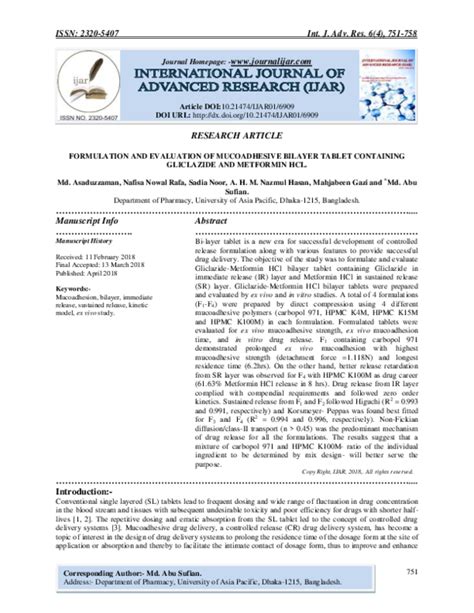 Pdf Formulation And Evaluation Of Mucoadhesive Bilayer Tablet