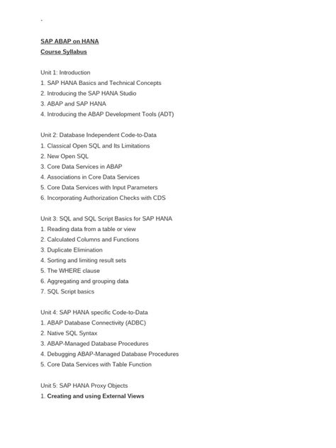 Sap Abap On Hana Course Syallabus Pdf