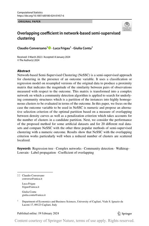 Pdf Overlapping Coefficient In Network Based Semi Supervised Clustering