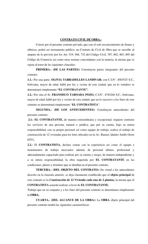 Modelo De Contrato Civil De Obra 2024