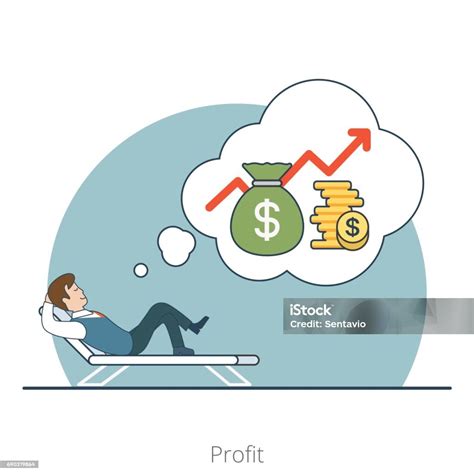 이익 안락 벡터 일러스트 레이 션에 거짓말에 대 한 선형 평면 투자자 꿈 돈 가방 동전 및 사업가 문자입니다 사업 투자 개념입니다 가방에 대한 스톡 벡터 아트 및 기타