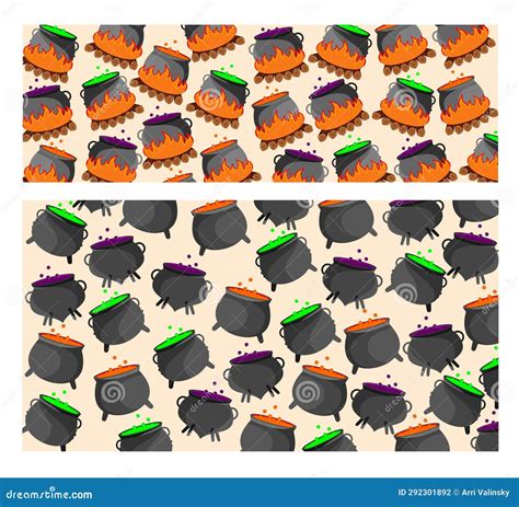 Witch Cauldron Background With 2 Different Banner Models Stock Vector