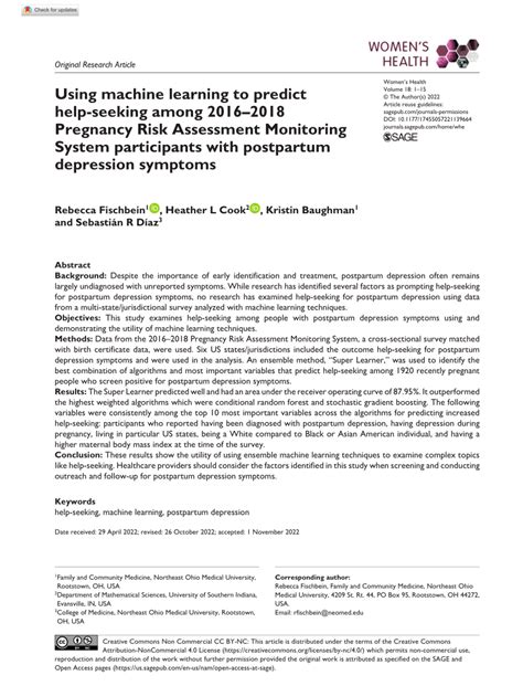 Pdf Using Machine Learning To Predict Help Seeking Among 20162018