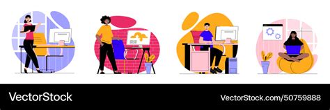 Saas Concept With People Scenes Set In Flat Web Vector Image