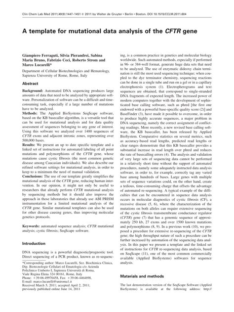 Pdf A Template For Mutational Data Analysis Of The Cftr Gene