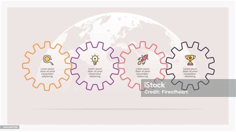 비즈니스 인포 그래픽입니다 4 기어 기어 기어와 타임 라인 0명에 대한 스톡 벡터 아트 및 기타 이미지 0명 4가지 개체 그래프 Istock