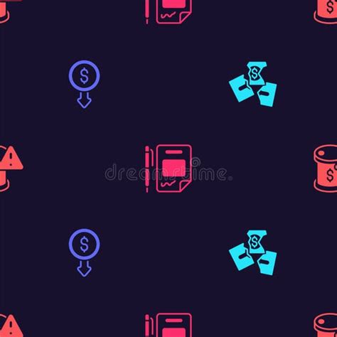 Set Tearing Money Banknote Dollar Rate Decrease Contract And Pen And