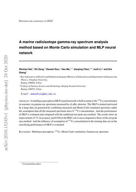 Pdf A Marine Radioisotope Gamma Ray Spectrum Analysis Method Based On Monte Carlo Simulation