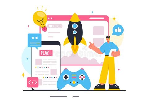 Vector Illustration Of Video Game Development With Games Digital
