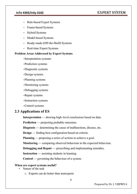 Expert System Lecture Notes Chapter 1 2 3 4 5 Dr J Vijipriya Pdf