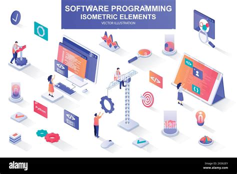 Software Programming Bundle Of Isometric Elements Program Languages